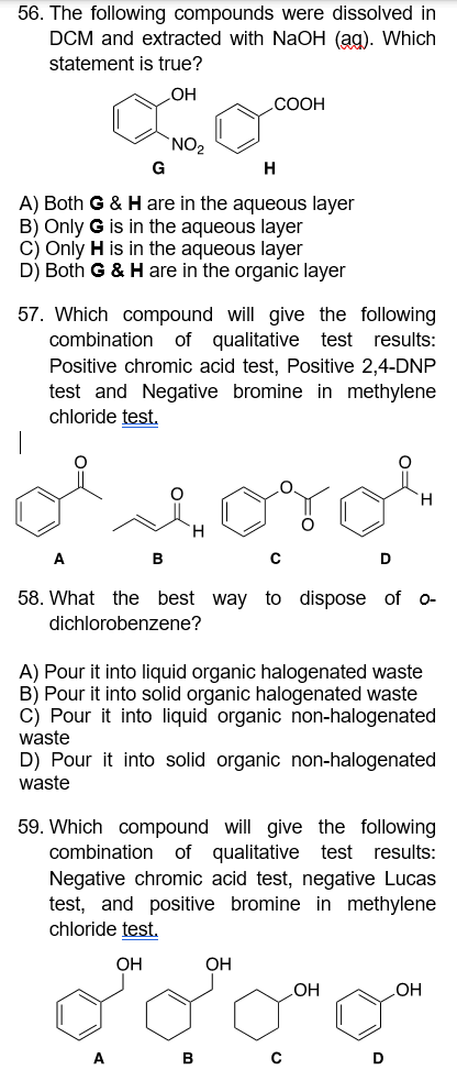 Solved 56. The following compounds were dissolved in DCM and | Chegg.com