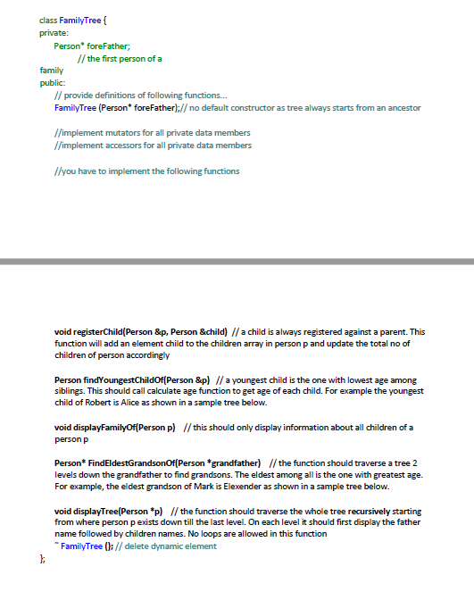 Q5: Implementation of Family Tree-Create a class | Chegg.com