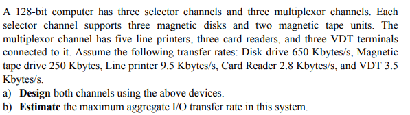 Solved A 128-bit computer has three selector channels and | Chegg.com