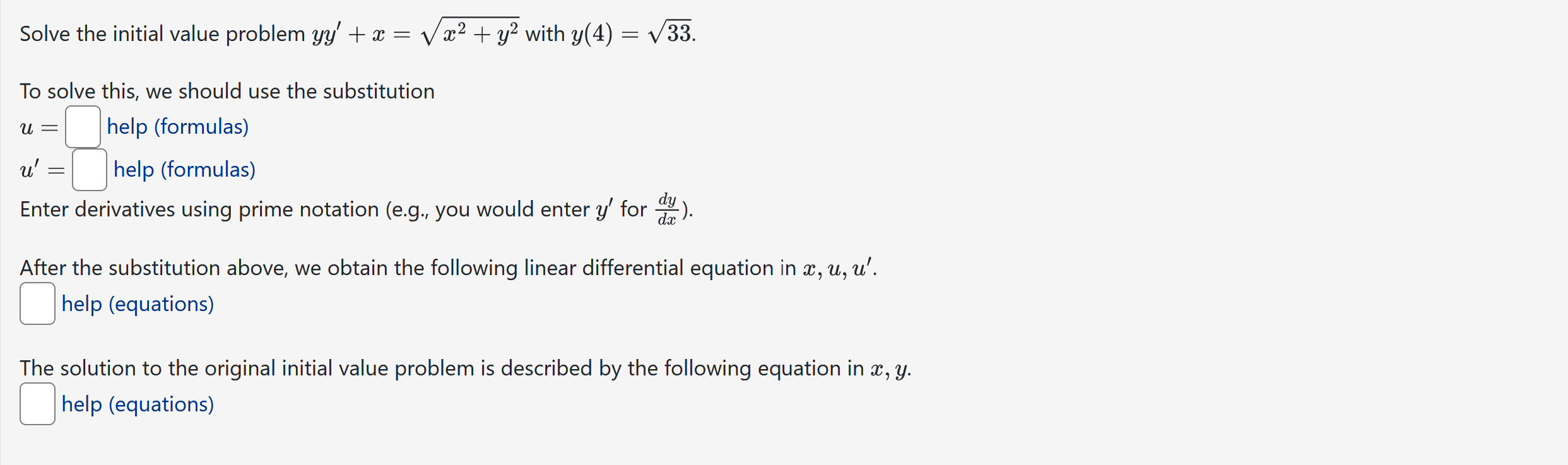 Solved Solve the initial value problem yy'+x=x2+y22 ﻿with | Chegg.com