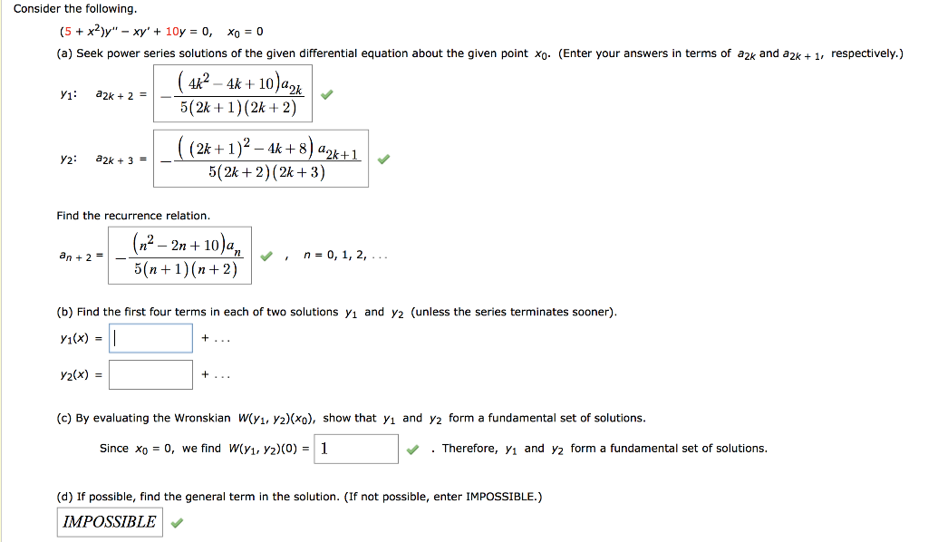 Solved Consider the following. (5 x2y"-xy' 10y = 0, xo 0 (a) | Chegg.com