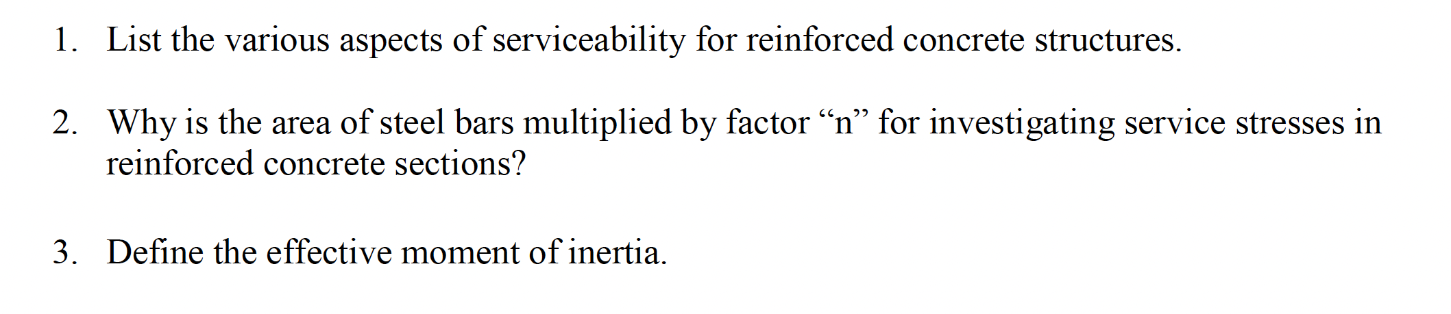 Solved 1. List the various aspects of serviceability for | Chegg.com