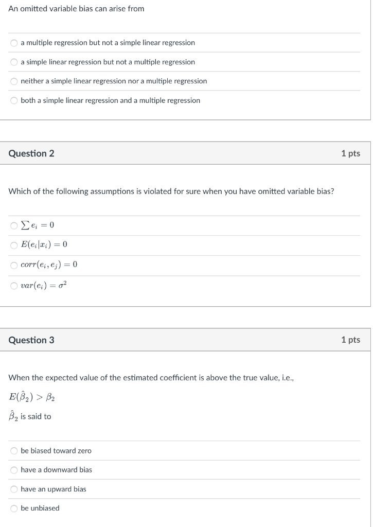 Solved An omitted variable bias can arise from a multiple | Chegg.com