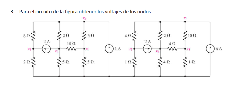 Solved 3. Para el circuito de la figura obtener los voltajes | Chegg.com