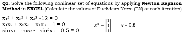 Solved Q1. Solve the following nonlinear set of equations by | Chegg.com
