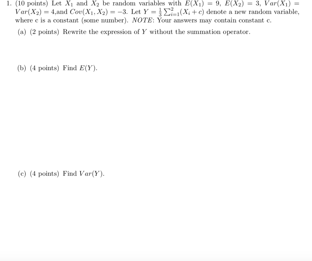 Solved 1. (10 points) Let X1 and X2 be random variables with | Chegg.com