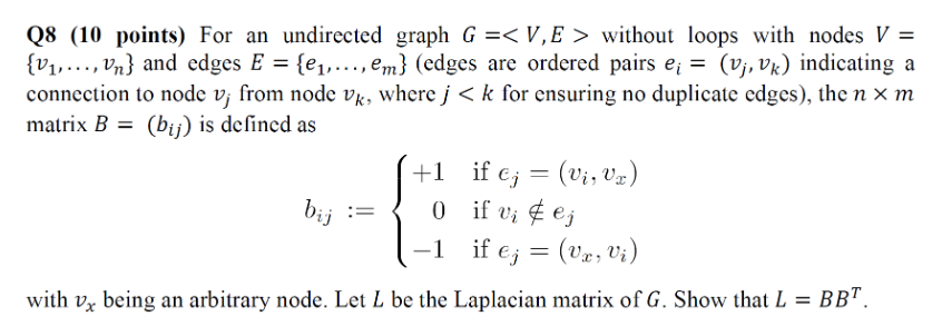 Solved Q8 (10 points) For an undirected graph G = | Chegg.com