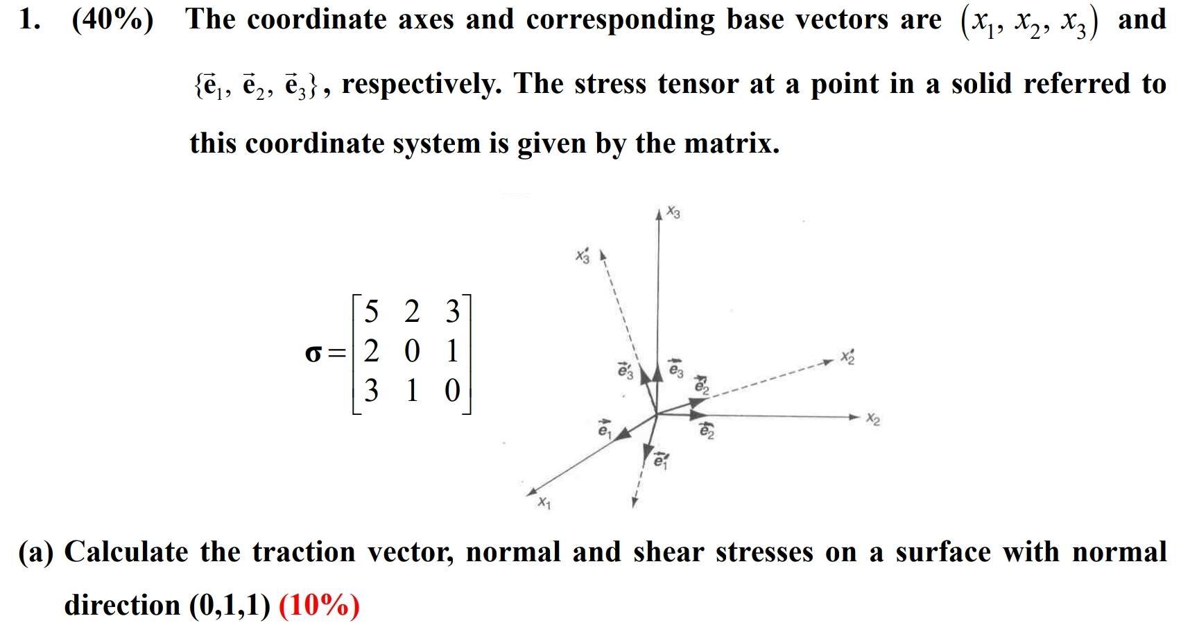 Solved 1. (40\%) The coordinate axes and corresponding base | Chegg.com