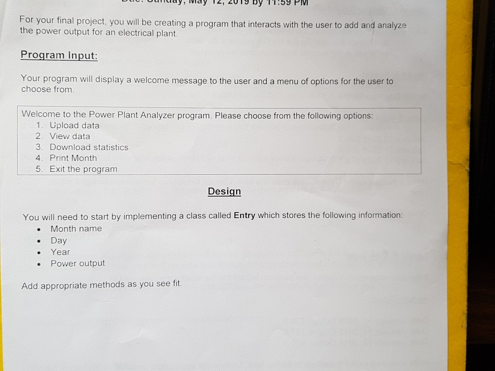 Solved the e or your final project, you will be creating a | Chegg.com