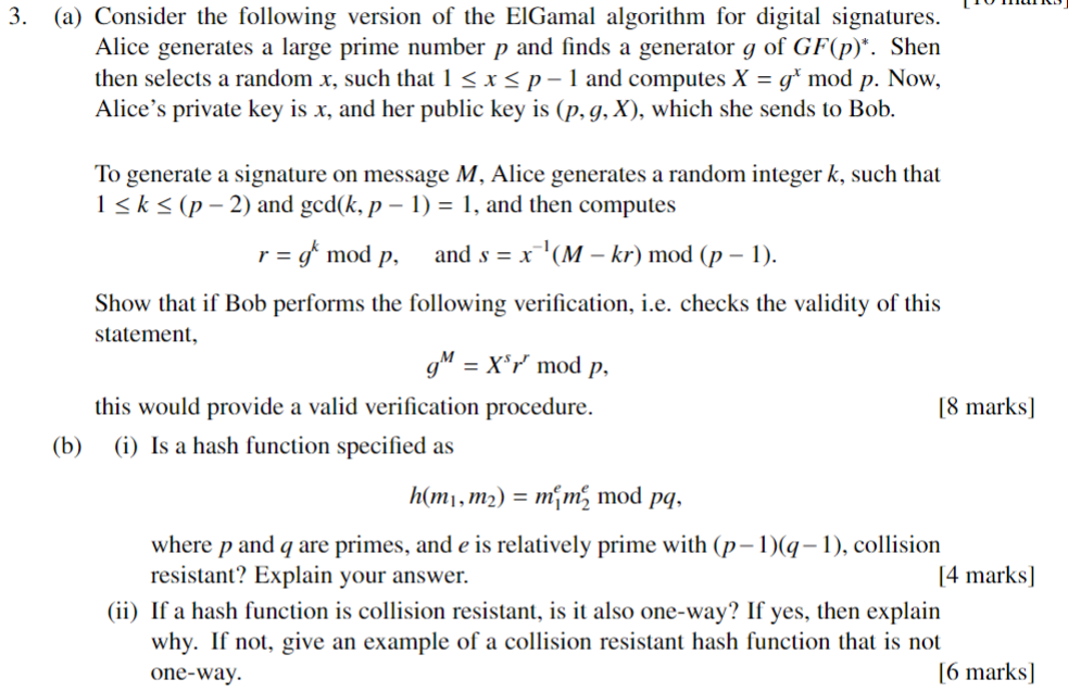 Solved (a) Consider the following version of the ElGamal | Chegg.com