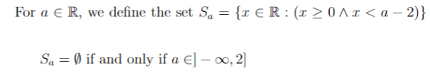 Solved For a∈R, we define the set Sa={x∈R:(x≥0∧x | Chegg.com