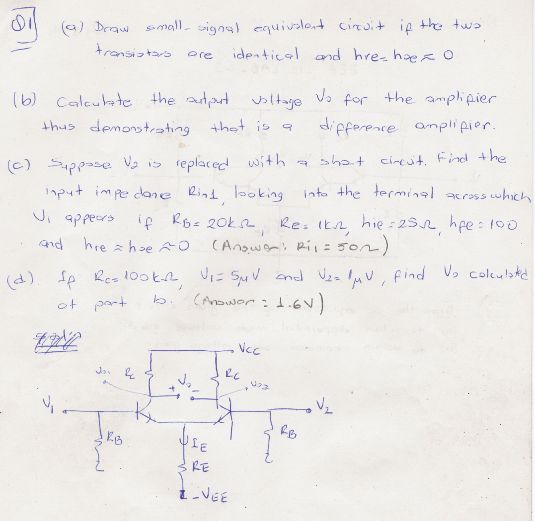 Solved Q1 (a) Draw small-signal equivalent cinvit if the two | Chegg.com