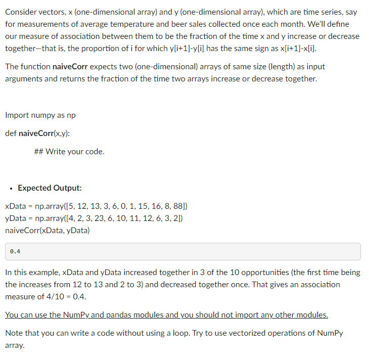 Solved Consider vectors, x (one-dimensional array) and y | Chegg.com