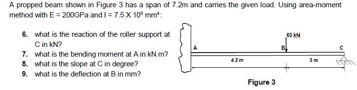 Solved A propped beam shown in Figure 3 has a span of 7.2m | Chegg.com