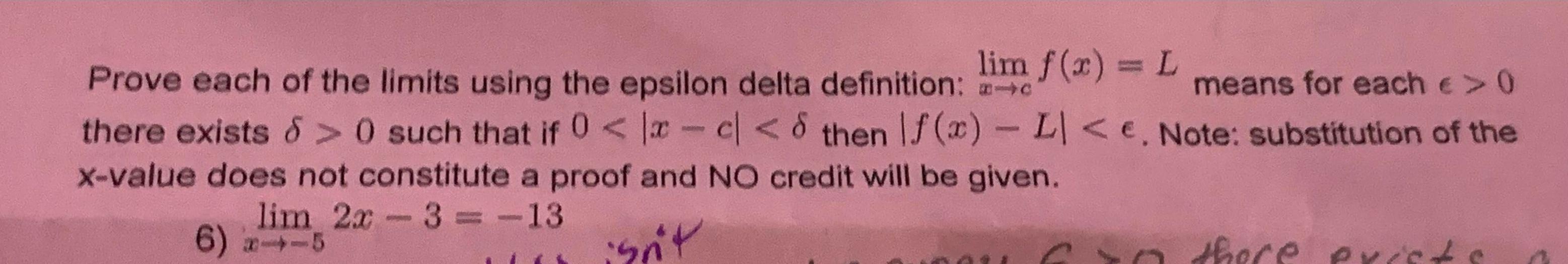 Solved Prove each of the limits using the epsilon delta | Chegg.com