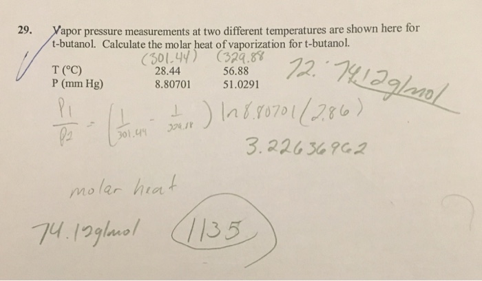 Solved Vapor pressure measurements at two different | Chegg.com