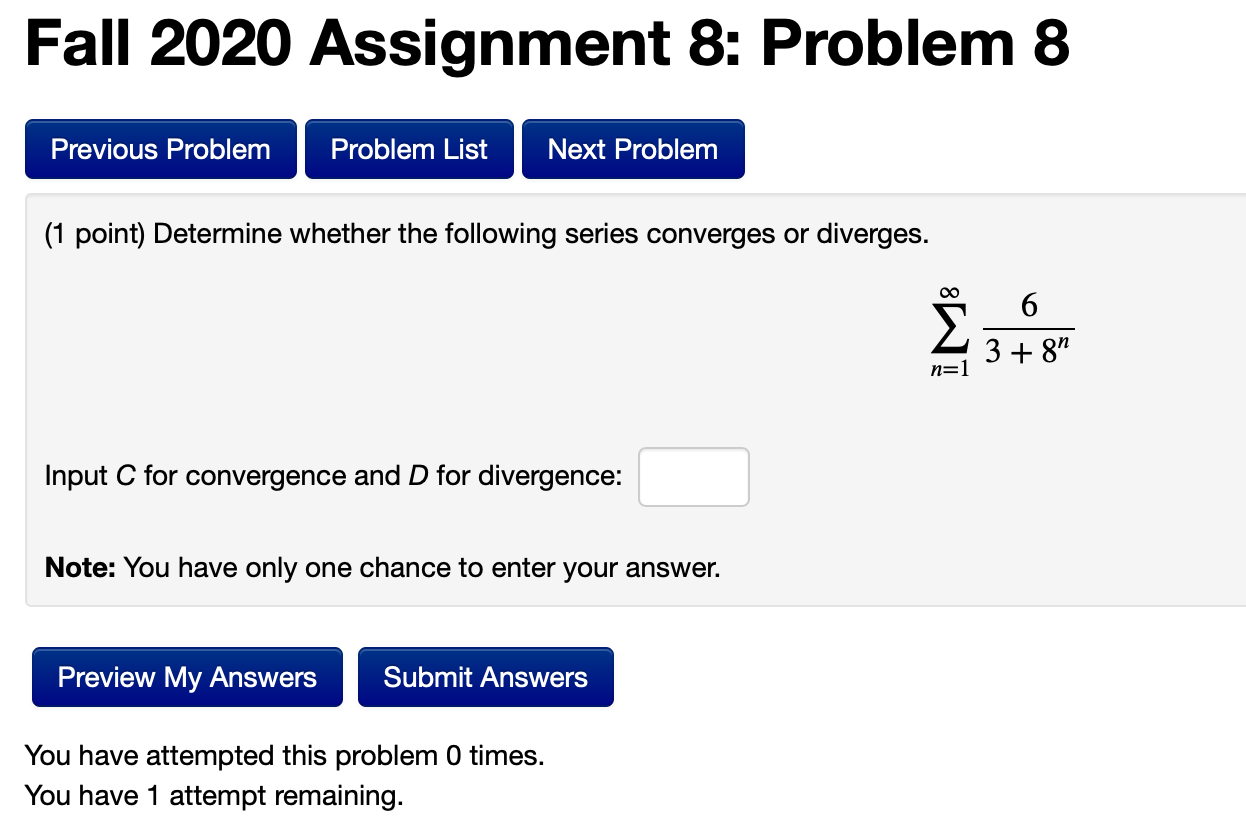 Solved Fall 2020 Assignment 8 Problem 8 Previous Problem 5839