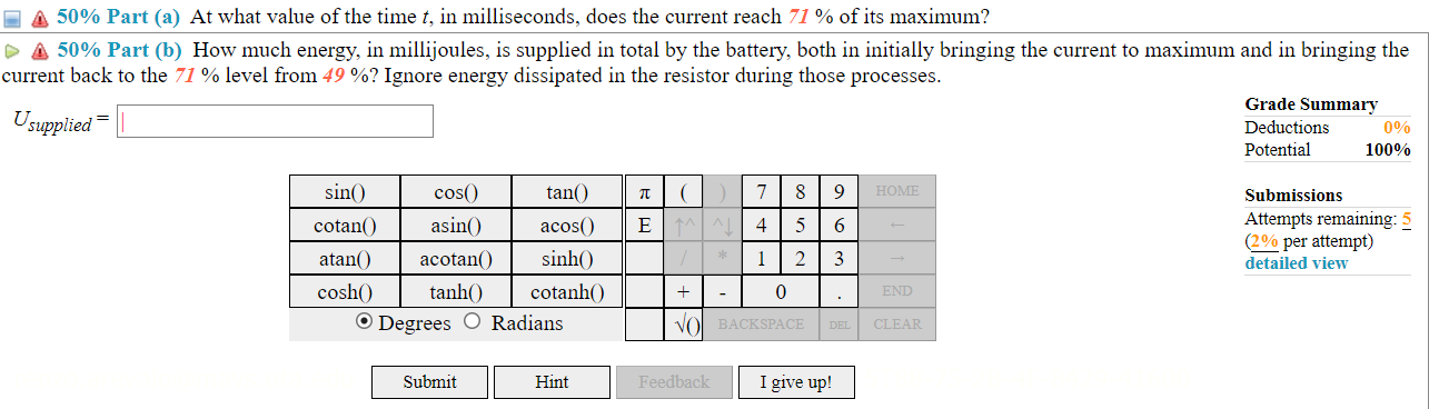 Solved (9\%) Problem 10: A V=98−V source is connected in | Chegg.com