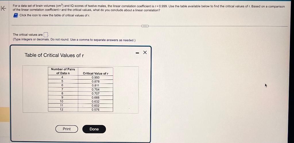 Solved For a data set of brain volumes (cm3) and IQ scores | Chegg.com