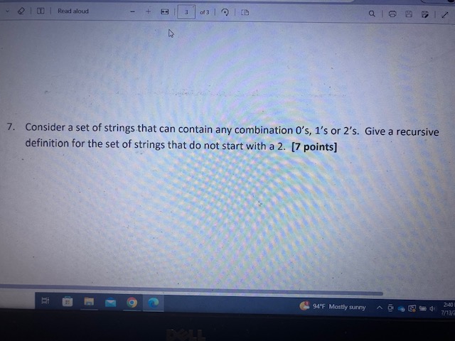 Solved 7. Consider a set of strings that can contain any | Chegg.com