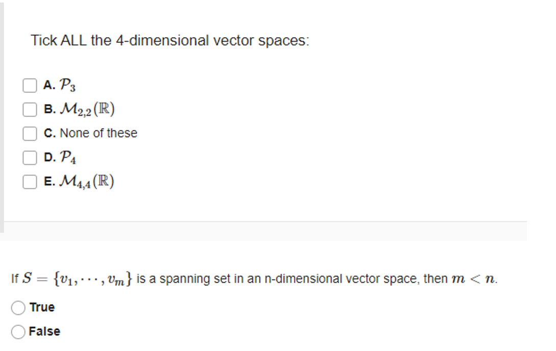 Solved Tick ALL the 4-dimensional vector spaces: A. P3 B. | Chegg.com