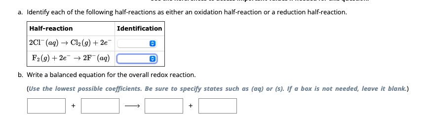 Solved by an EXPERT a. ﻿Identify each of the following half-reactions as | Chegg.com