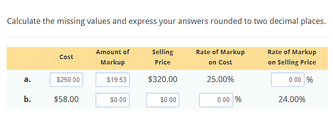 Solved Calculate the missing values and express your answers | Chegg.com