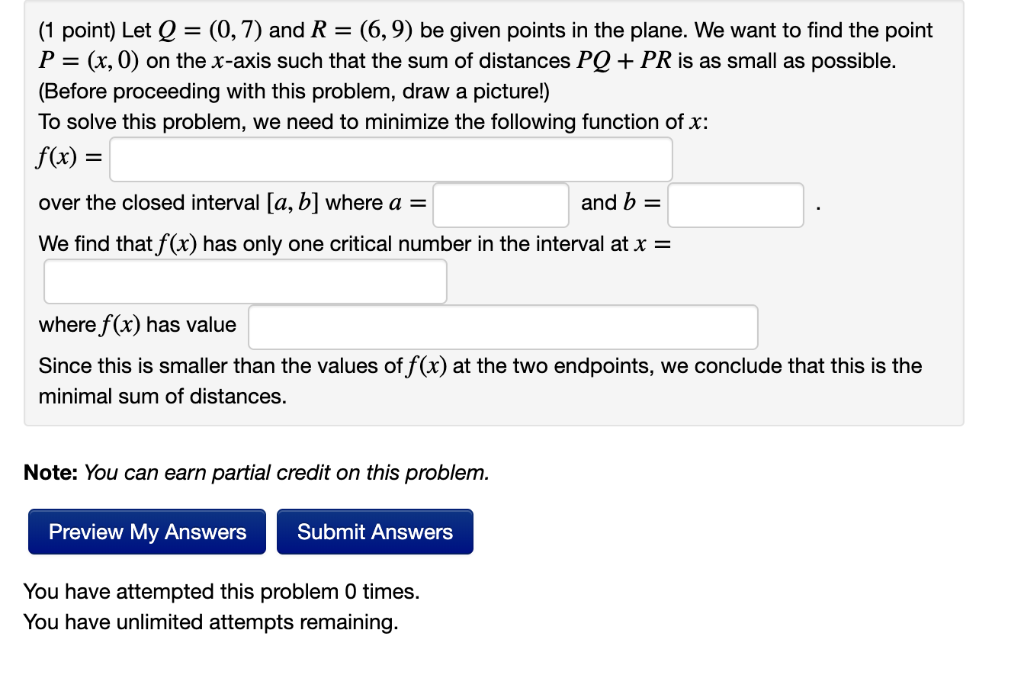 Solved 1 point) Let Q (0,7) and R (6,9) be given points in | Chegg.com