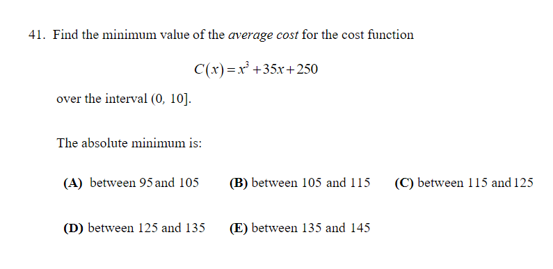 Solved 41. Find the minimum value of the average cost for | Chegg.com