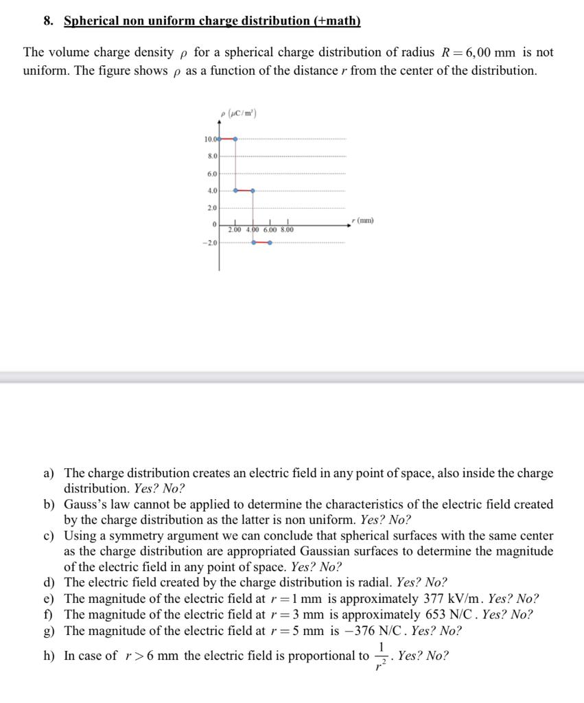 Solved 8. Spherical non uniform charge distribution (+math) | Chegg.com