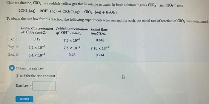 Solved Chlorine dioxide, CO2 is a reddish yellow gas that is | Chegg.com