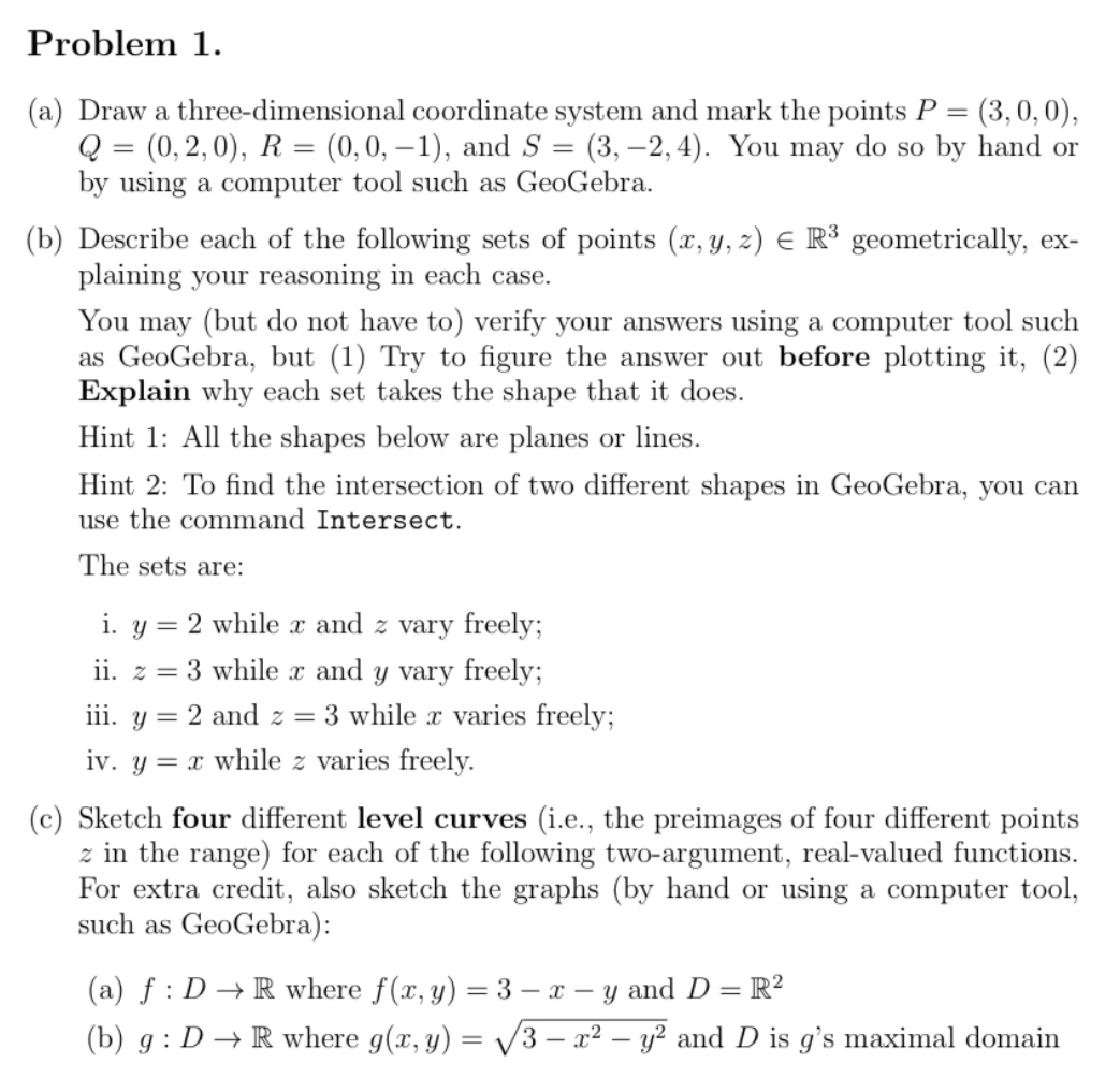 Solved roblem 1. Draw a three-dimensional coordinate system | Chegg.com