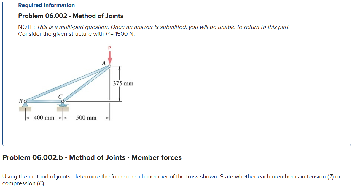 Solved Consider the given structure with P=1500N. Problem | Chegg.com