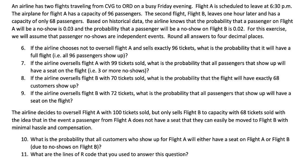 Solved An airline has two flights traveling from CVG to ORD | Chegg.com