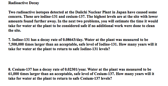 Solved Radioactive Decay Two radioactive isotopes detected | Chegg.com