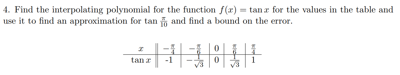 Solved = 4. Find the interpolating polynomial for the | Chegg.com