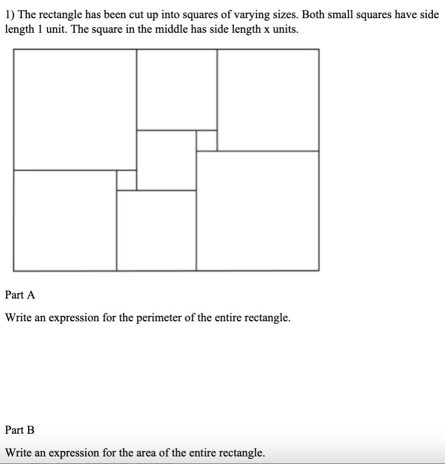 Solved 1) The rectangle has been cut up into squares of | Chegg.com