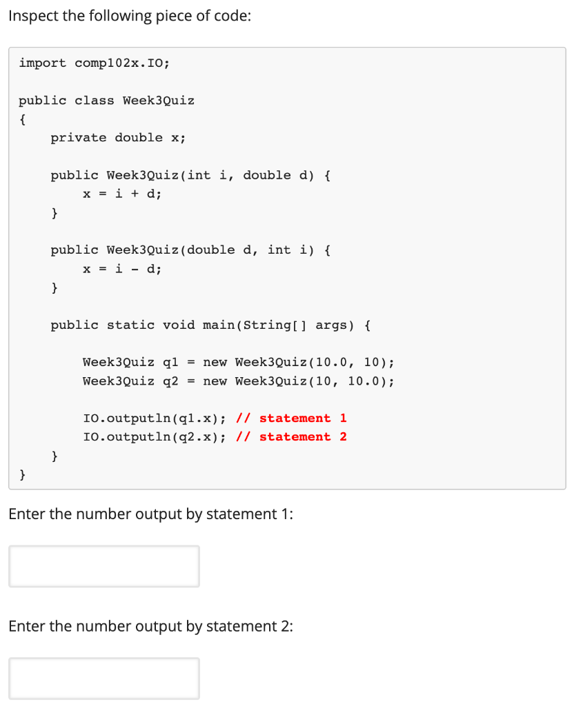 Solved Inspect The Following Piece Of Code Enter The Number 