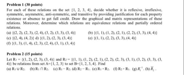 Problem 1 (30 points) For each of these relations on | Chegg.com