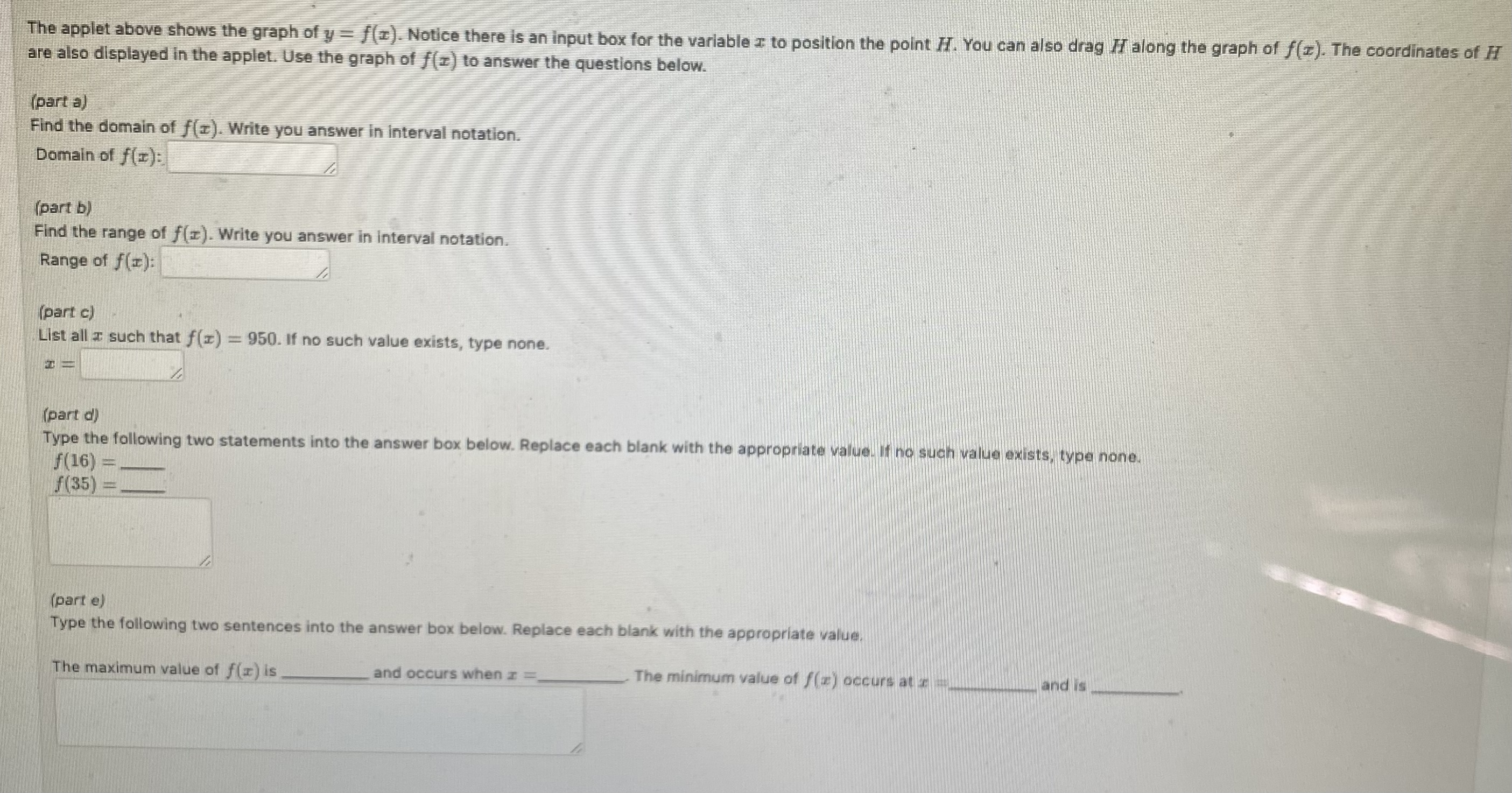 Solved The applet above shows the graph of y=f(x). Notice | Chegg.com