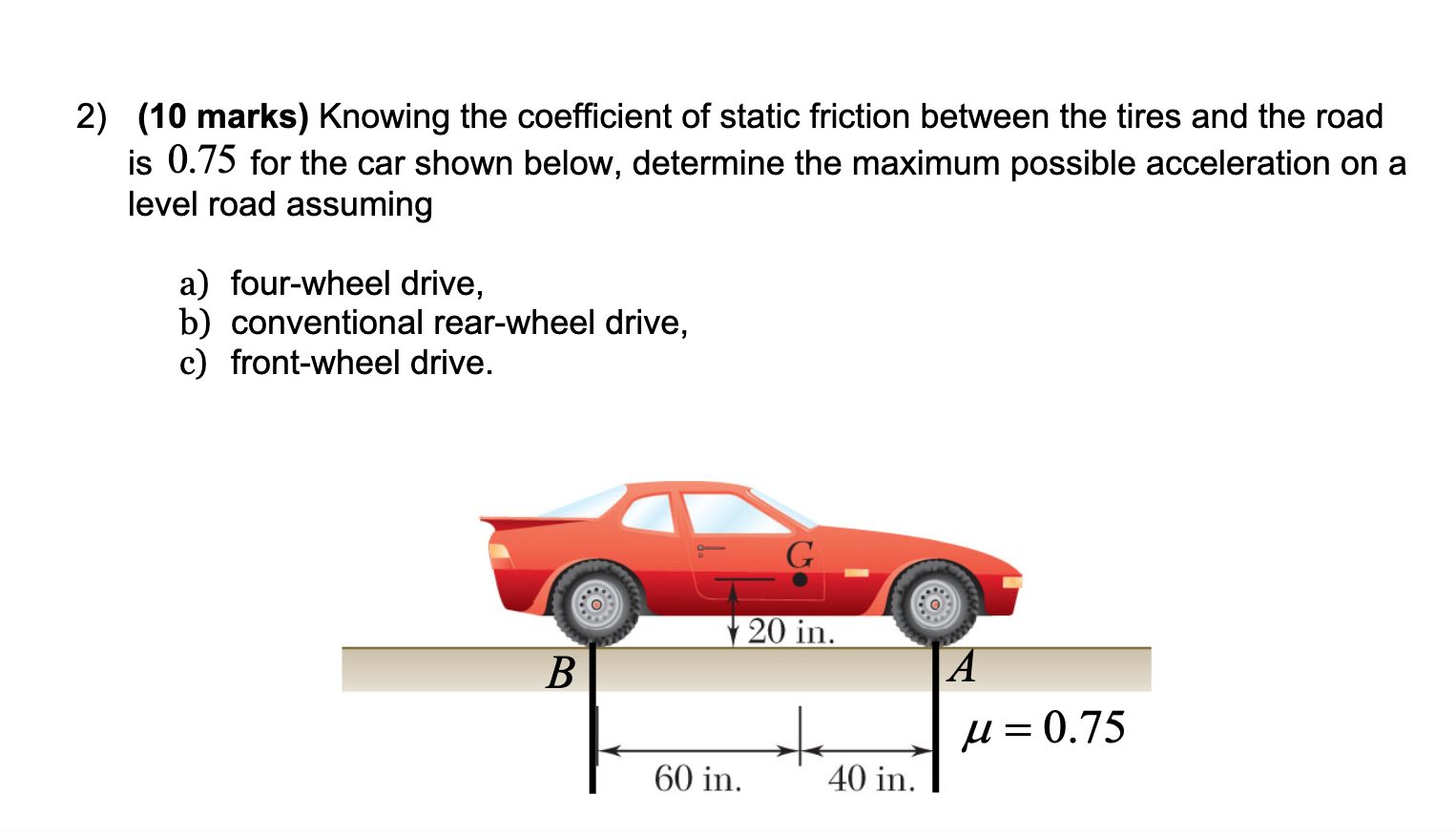 Solved 2) (10 marks) Knowing the coefficient of static | Chegg.com