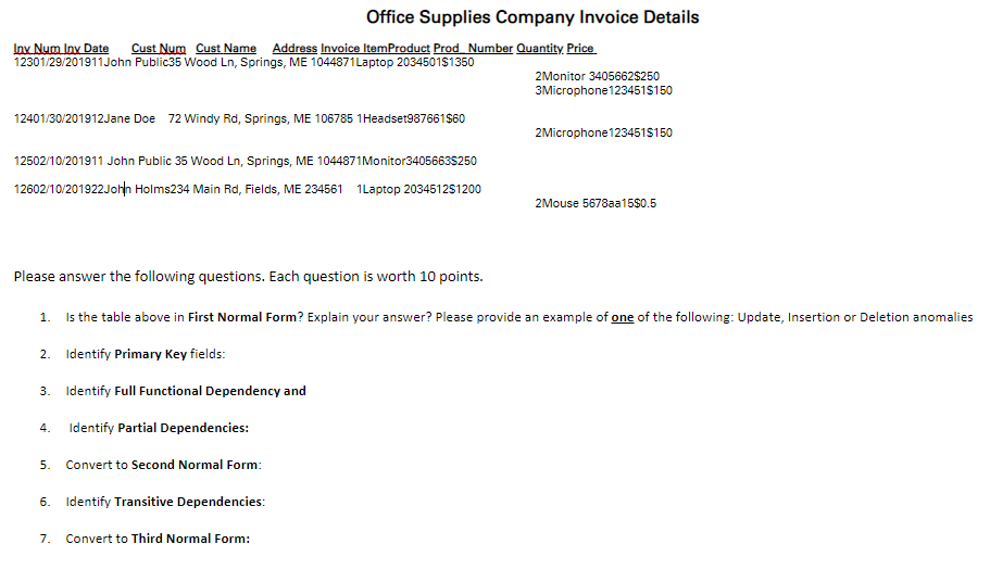 Solved hello, normalization in intro to database. please | Chegg.com