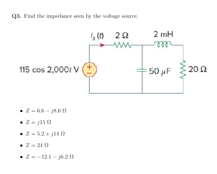 Solved Q3. Find the impedance seen by the voltage source. is | Chegg.com
