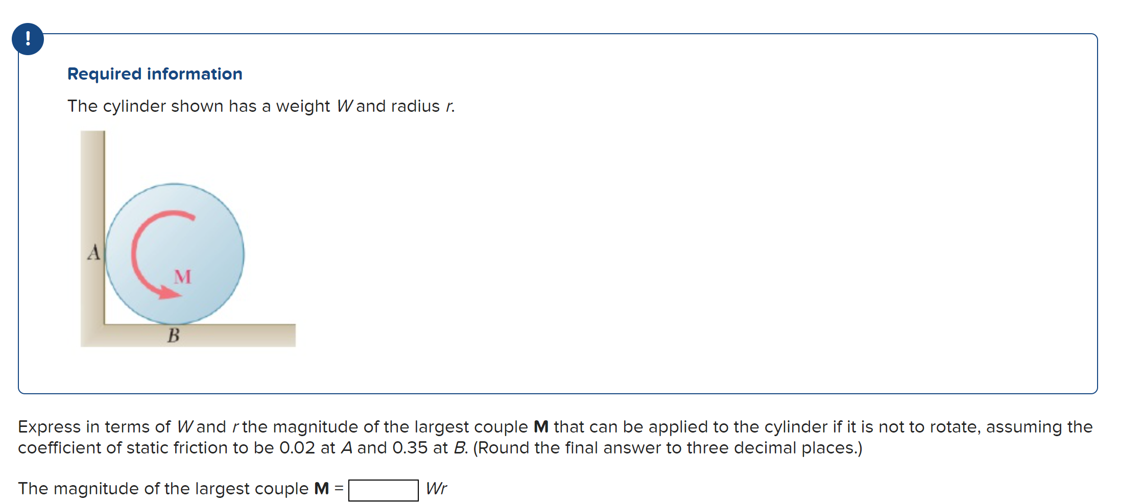 Solved Required information The cylinder shown has a weight | Chegg.com