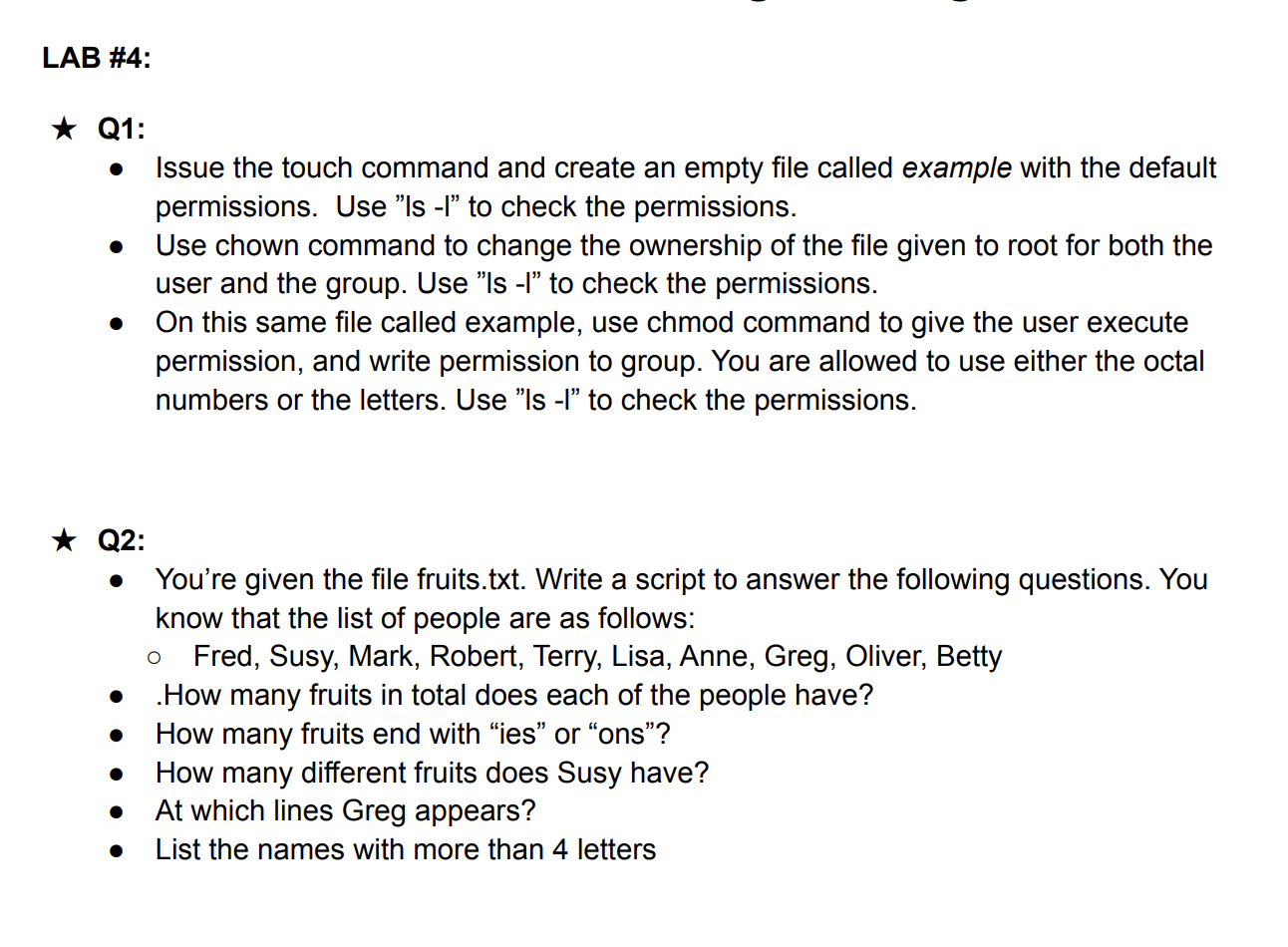 Solved LAB #4: * Q1: Issue the touch command and create an | Chegg.com