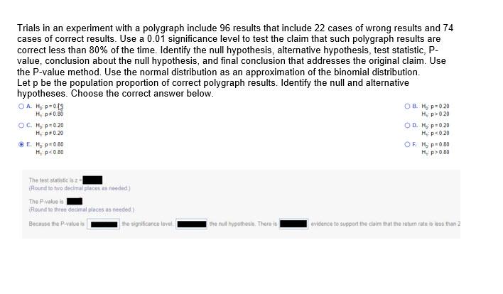Solved Trials in an experiment with a polygraph include 96 | Chegg.com