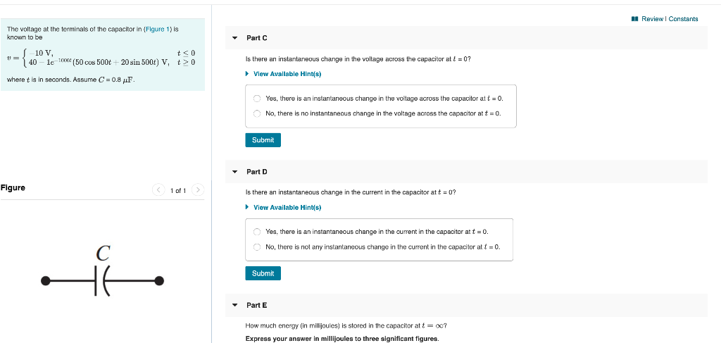 Solved A Review | Constants The voltage at the terminals of | Chegg.com