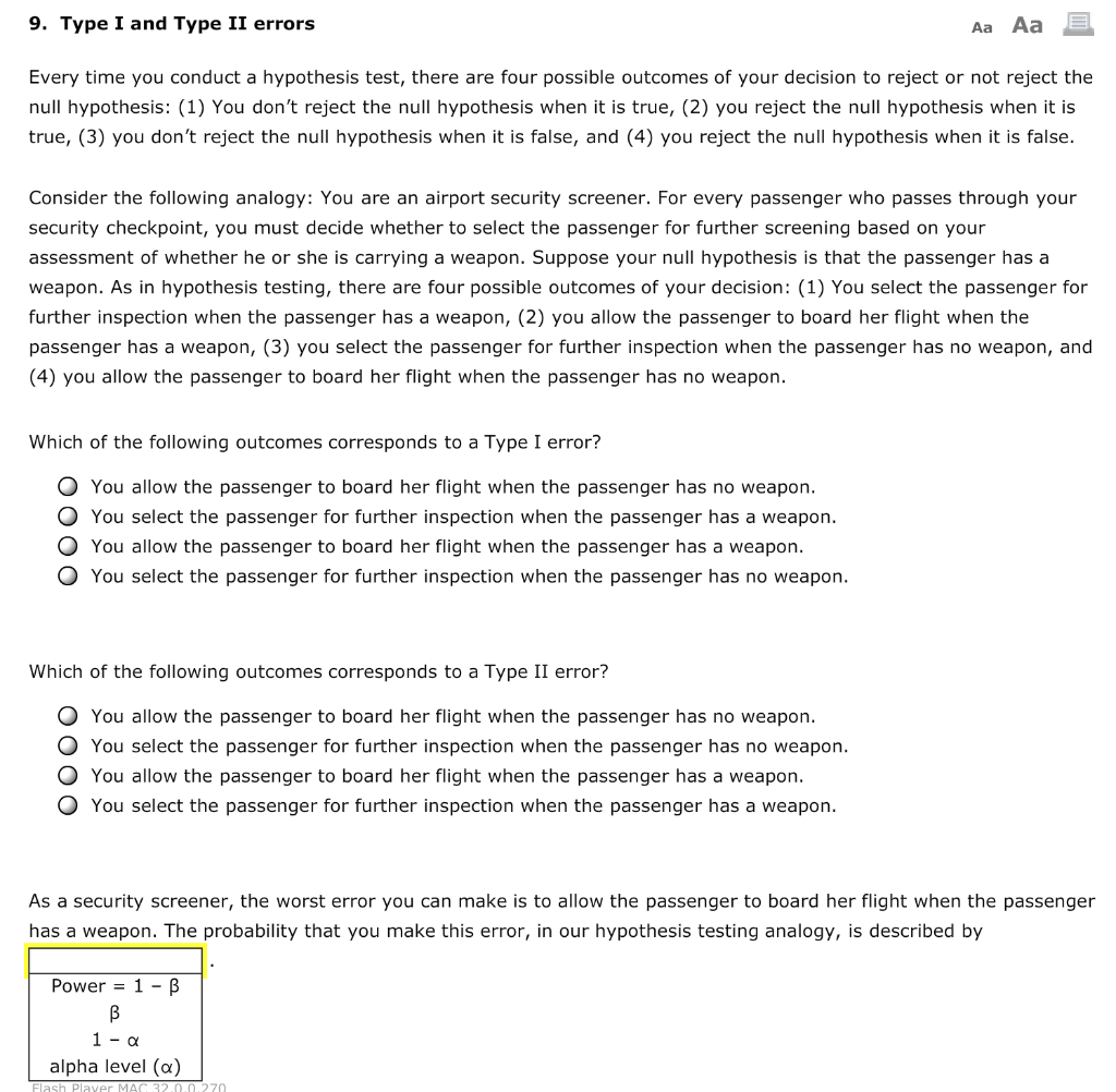 Solved 9. Type I and Type II errors Aa Aa E Every time you | Chegg.com