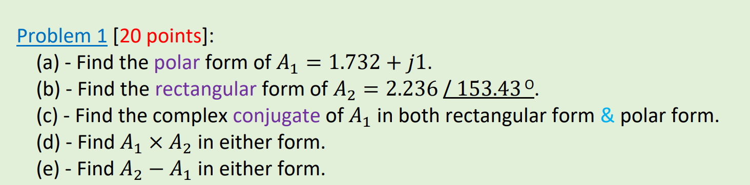Solved Problem 1 (20 points]: (a) - Find the polar form of | Chegg.com