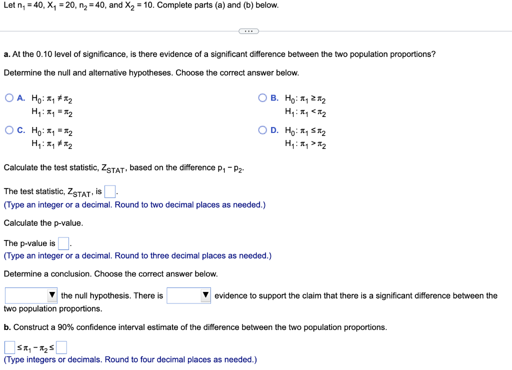Solved (drop downs: reject/do not reject & | Chegg.com